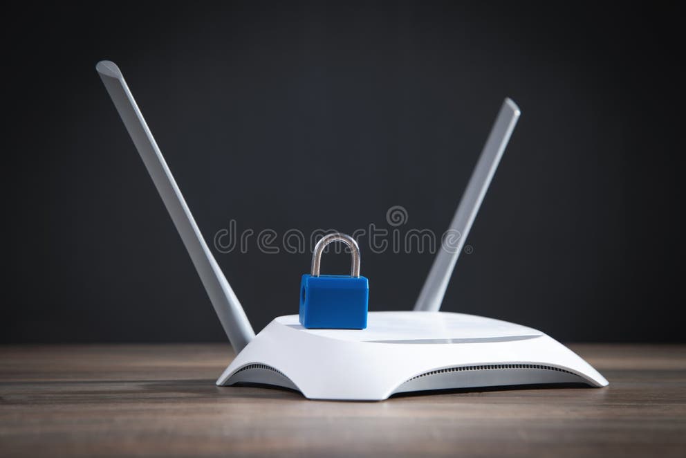 Internet Router with Padlock. Network Protection Stock Image - Image of ...