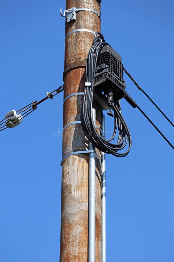 Internet Router on a Pole Outdoor with Cables Stock Image - Image of ...