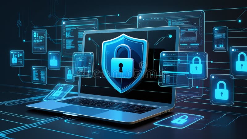 Internet Safety and Cyber Defense: High-Tech Illustration of Network ...