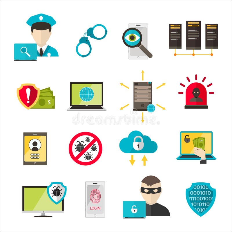 Internet Safety Icons Virus Cyber Attack Stock Vector - Illustration of ...