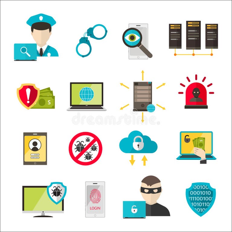 Internet Safety Icons Virus Cyber Attack Stock Vector - Illustration of ...