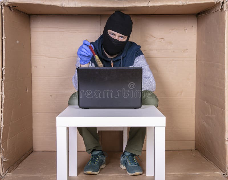 Internet Scammer Works Computer Stock Image - Image of group, card ...