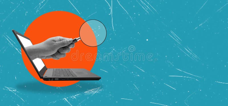 Internet Search, Computer Search, Hand Out of Computer with Magnifying ...