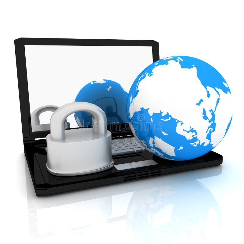 Laptop 3D with Lock and Key. Computer Security Stock Illustration ...