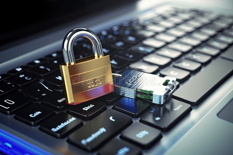Internet Security Concept. Credit Cards and Lock on Laptop Keybo Stock ...