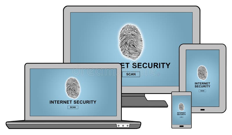 Internet Security Concept on Different Devices Stock Illustration ...