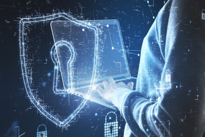 Internet Security Concept with Hacker Back Typing on Laptop Keyboard ...