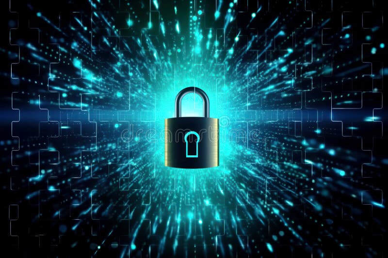 Internet Security and Data Prevention. Security Padlock Lock on Black ...