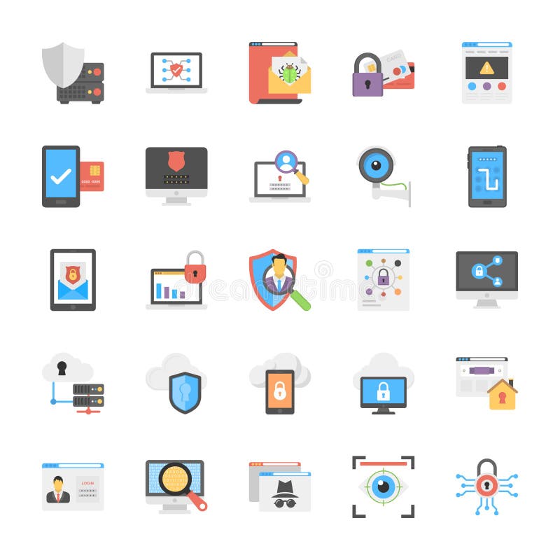 Security Flat Colored Icons 4 Stock Illustration - Illustration of ...