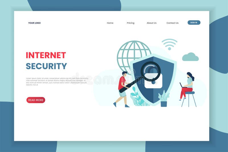 Internet Security Landing Page Template with Two People Man and Women ...