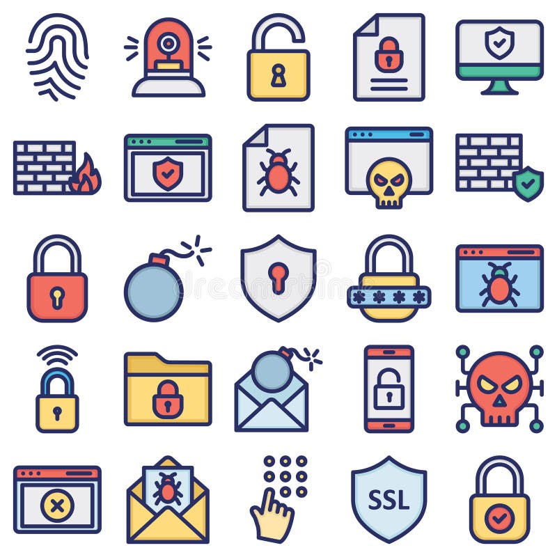 Internet Security and Support Isolated Vector Icons Set Which Can Be ...