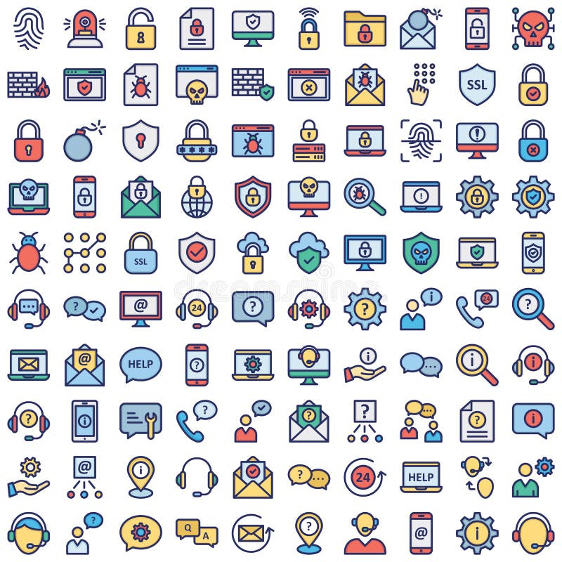 Internet Security and Support Isolated Vector Icons Set Which Can Be ...
