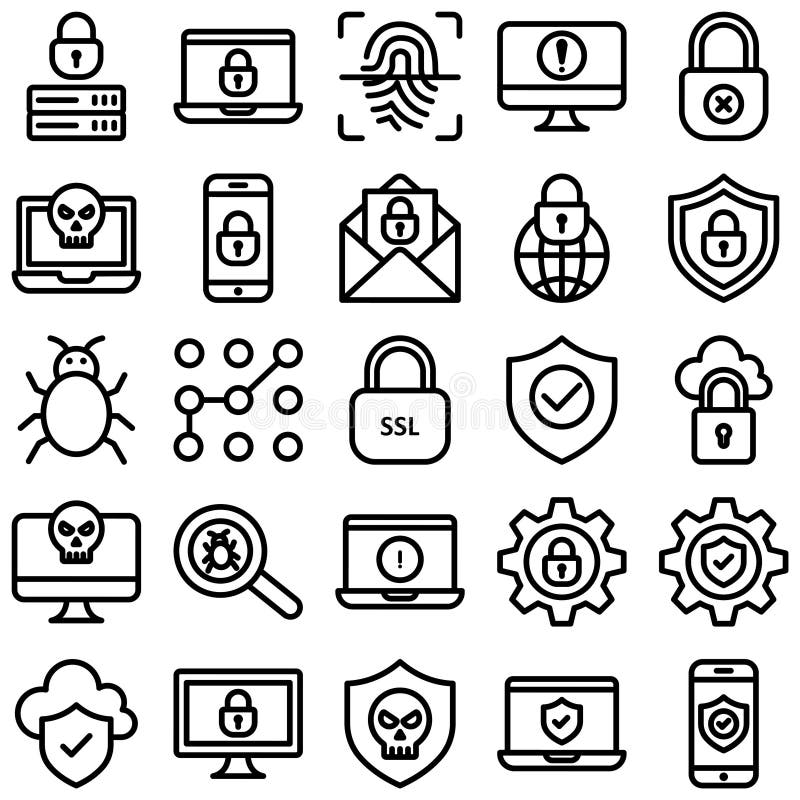 Internet Security and Support Isolated Vector Icons Set Which Can Be ...
