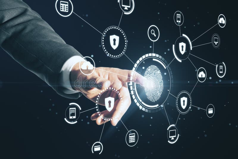 Internet Security Technology with Businessman Finger Touching Digital ...