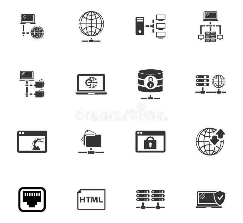 Internet, Server, Network Icons Set Stock Illustration - Illustration ...