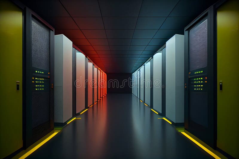 Internet Server Room Corridor Illustration Generative AI Stock ...