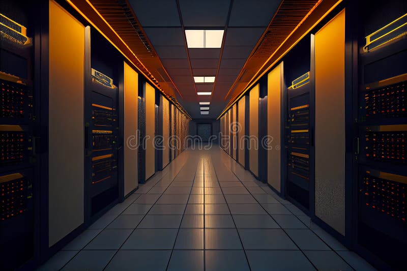 Internet Server Room Corridor Illustration Generative AI Stock ...