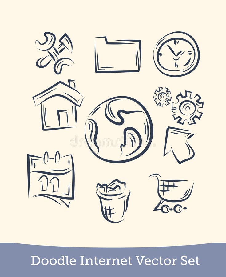 Internet Set Doodle Isolated on White Background. Vector Stock Vector ...