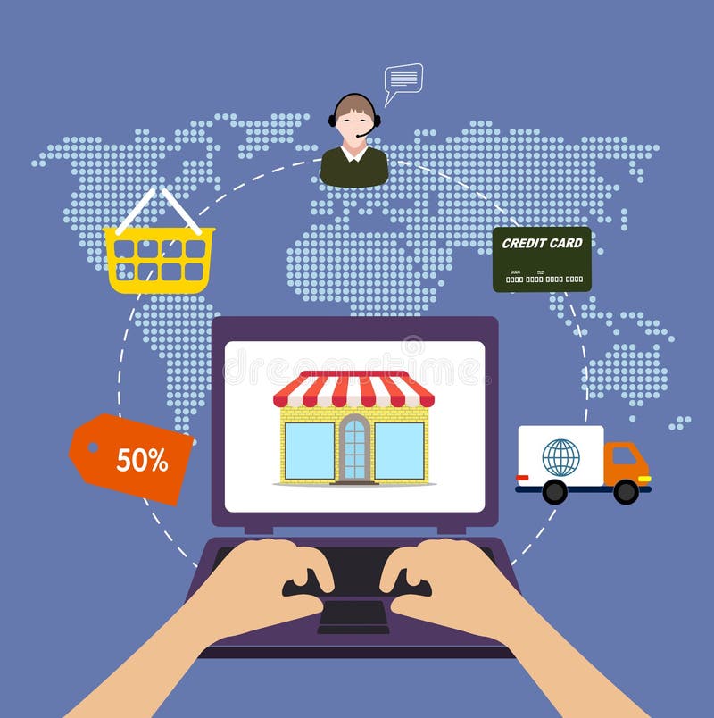 The Internet is a Shop. on-line of Purchase Stock Vector - Illustration ...
