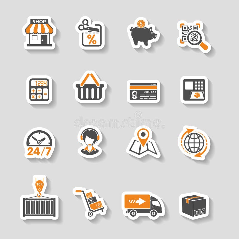 Internet Shopping and Delivery Sticker Icon Set Stock Vector ...