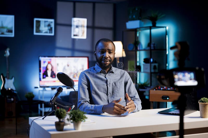 Internet Show Host Doing Vlog Stock Photo - Image of camera, review ...