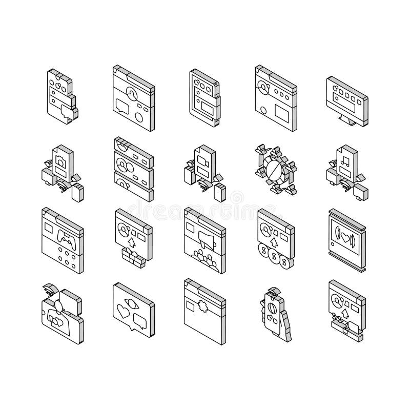 Internet Social Media Collection Isometric Icons Set Vector Stock