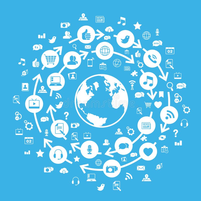 Internet Social Media Globe Blue Stock Illustration - Illustration of ...