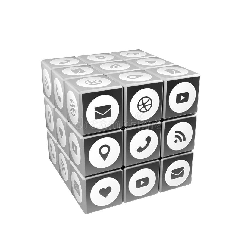 Internet Social Media Icons Stock Illustration - Illustration of cube ...