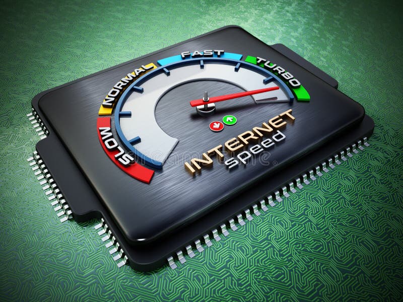 Internet Speed Dial on Computer Chip Standing on Green PCB. 3D ...