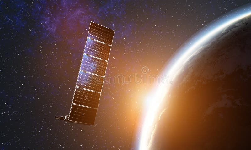 Internet Starlink Satellite in Space Near Earth. Stock Illustration ...