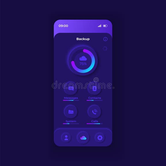 Internet Storage Application Smartphone Interface Vector Template. Mobile App Page Dark Design ...
