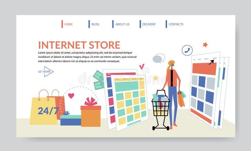 Internet Store, Creative Website Template Stock Vector - Illustration ...
