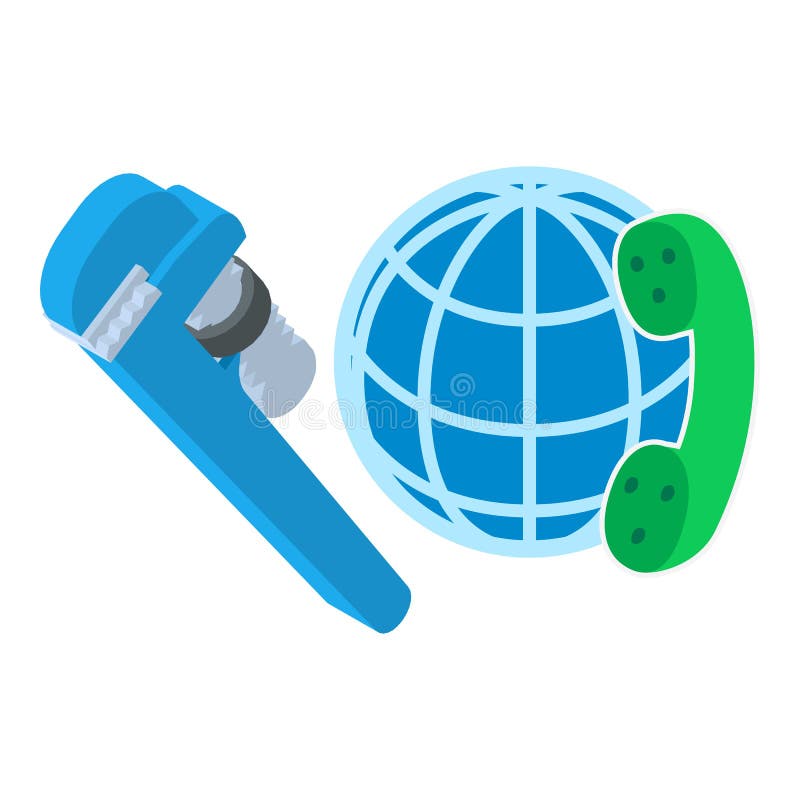 Internet Support Icon Isometric Vector. Planet Grid Handset and Pipe ...