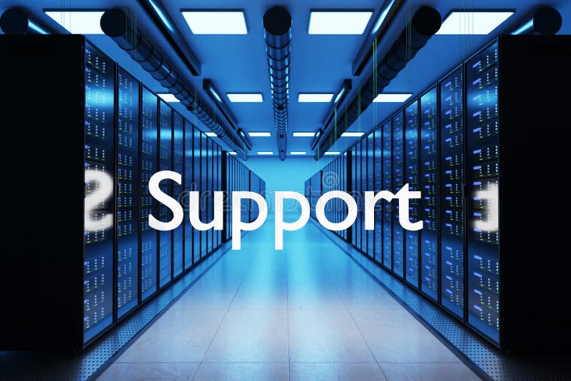 Internet Support Service Logo in Large Modern Data Center with Multiple ...