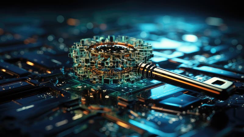 Internet Technology and Information Security Concept: Key on Dark Blue ...