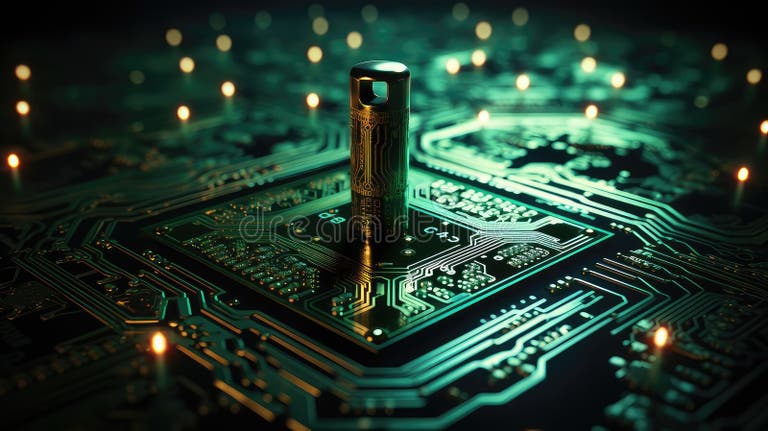 Internet Technology and Information Security Concept: Key on Dark Blue Digital Computer ...