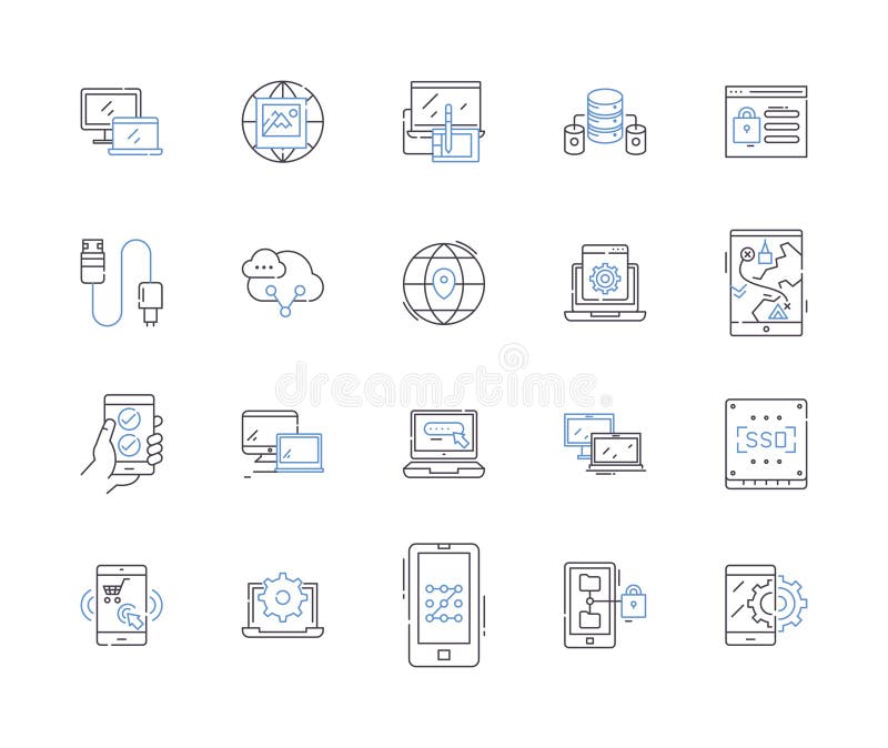 Internet Technology Outline Icons Collection. Internet, Technology ...