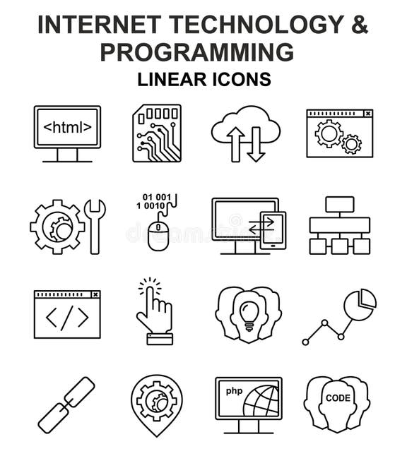 Internet Technology and Programming Linear Icons Set. Stock Vector ...