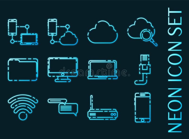 Internet and Technology Set Icons. Neon Style Stock Vector ...