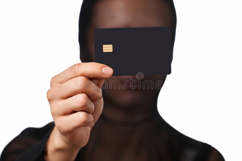 Internet Thief in Black Mask Holding Black Credit Card Stock Photo ...