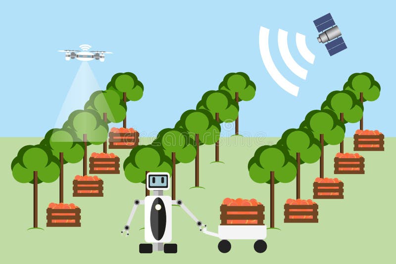 Smart Farm with Wireless Control and Robot. Stock Vector - Illustration ...