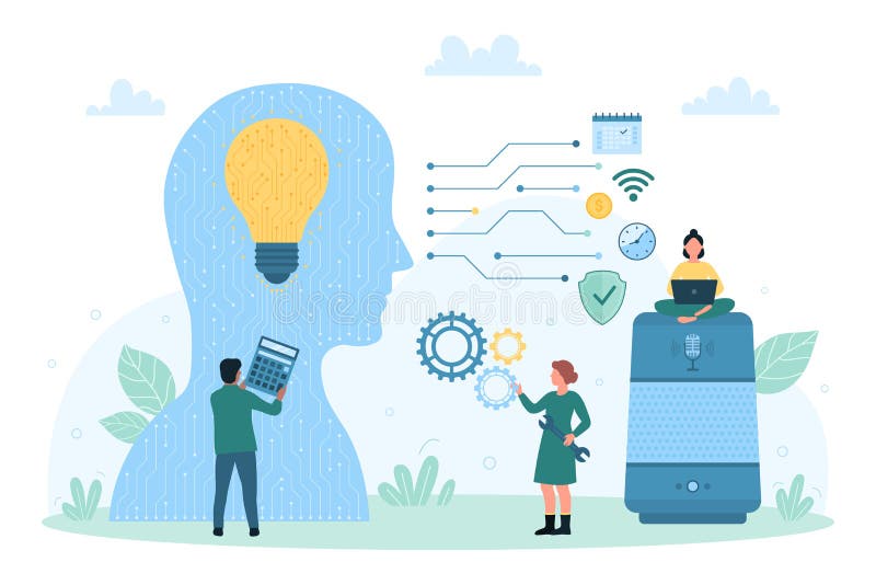 Internet of Things, AI and Software, Tiny People Using Speakers and Voice Assistant Stock Vector ...