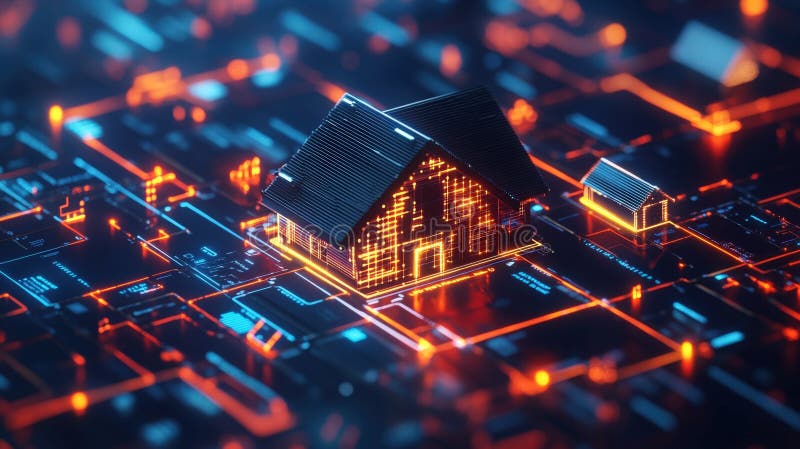 Internet of Things Concept with Connected Homes and Technology Stock ...