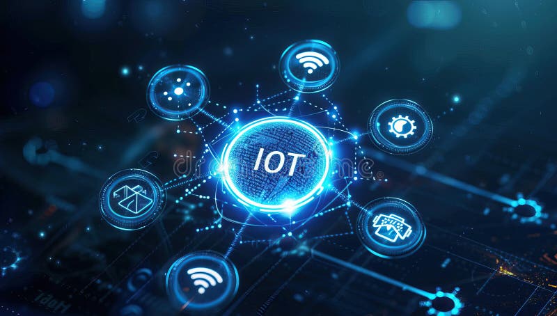 Internet of Things Concept with Glowing Blue Icons Stock Illustration ...