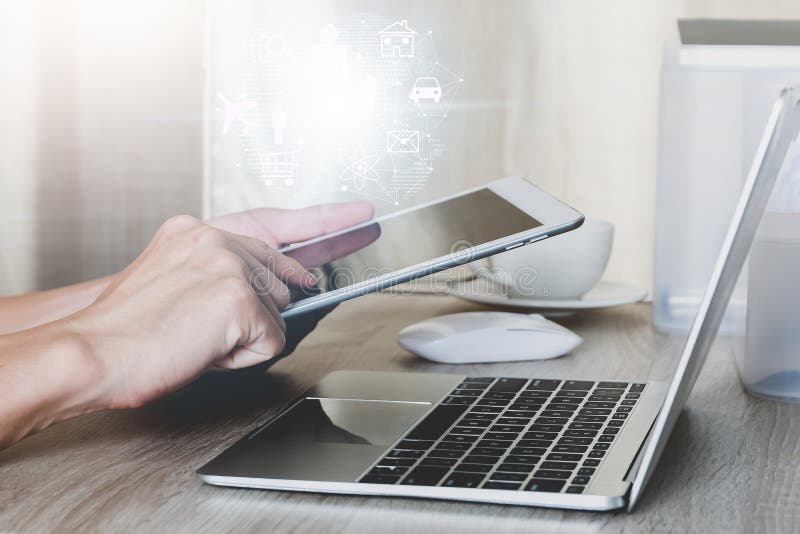 Internet of Things Concept,Man Using Tablet with Modern Technologies ...