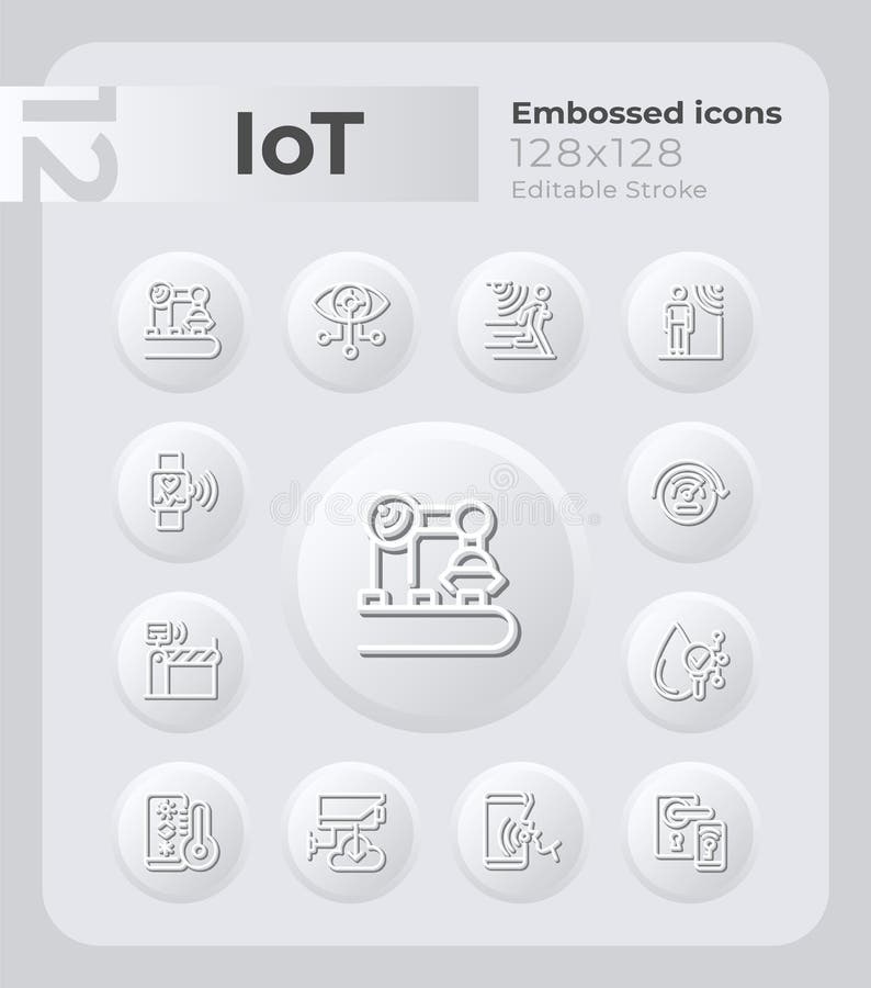 Internet of Things Embossed Icons Set Stock Vector - Illustration of ...