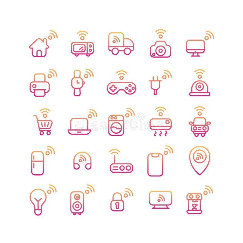 Internet of Things Gradient Icon Set. Stock Vector - Illustration of ...