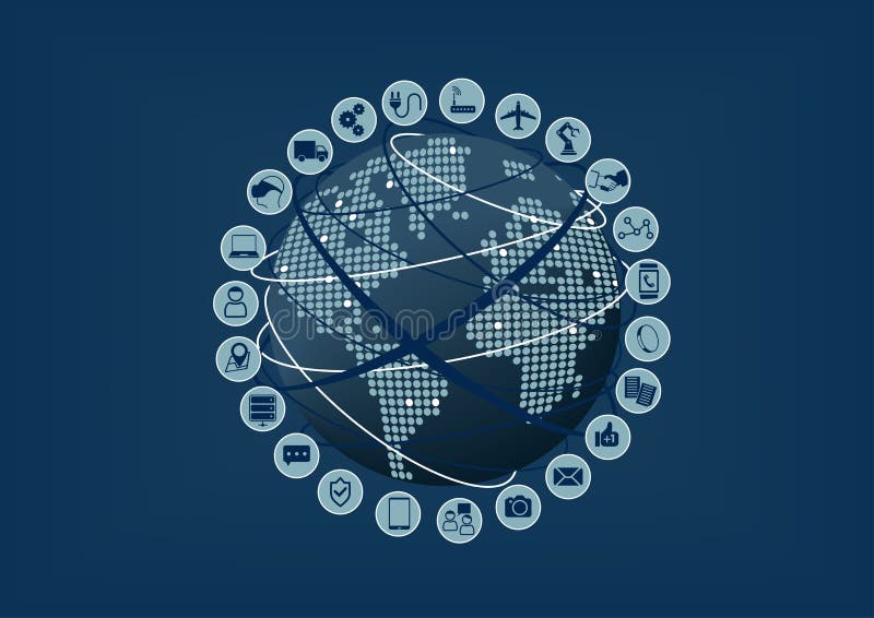 Internet of Things (IoT) Word and Icons with Globe and World Map Stock ...