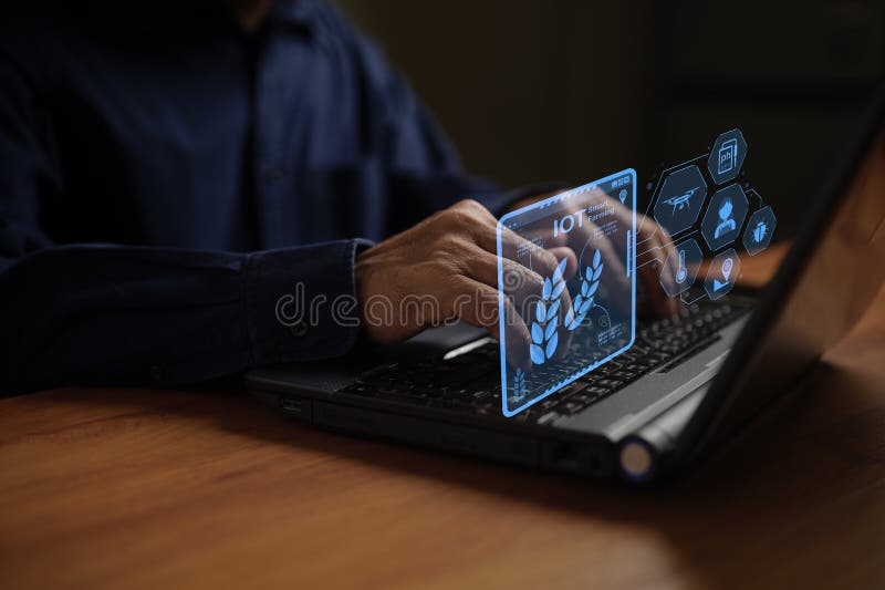 The Internet of Things a Man Working on Computer Laptop with Digital ...