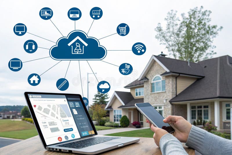 Internet of Things: Modern Community and Technology Stock Illustration ...